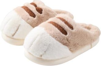 Generic Chaussons Femme Mignonnes Patte De Chat Chauds Chaussons Plush Hiver, Confortable Design Patte danimal Doux Pelucheux Slip-on Anti-D&eacute;rapant Int&eacute;rieur 