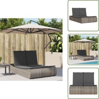 vidaXL Chaise longue double avec coussins gris r&eacute;sine tress&eacute;e - Chaises Longues Doubles - Transats - Salon De Jardin - Mobilier Ext&eacute;rieur - Chaises