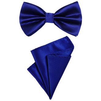 DonDon 2er Set Herren Fliege und Einstecktuch farblich passend gebunden und gr&ouml;&szlig;enverstellbar blau