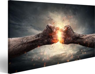Islandburner Bild auf Leinwand Zwei F&auml;uste Zusammensto&szlig; St&uuml;rmischer Himmel Bilder Wandbilder Poster
