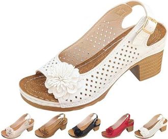 Generic Sandales &agrave; talon carr&eacute; avec boucle pour femme, bout ouvert et bride arri&egrave;re, sandales &agrave; talons bas et &eacute;pais, blanc, 40.5 EU