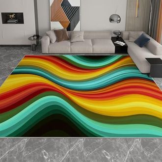 Generic Tapis Rétro Lavable 120 x 170 cm, Couleur Antidérapant Durable et Non-Fussel, Tapis de Salon Court Motif Mode Motif Ondulé pour la Chambre, la Cuisine