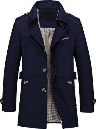 Generic Veste en coton &agrave; simple boutonnage pour homme - Coupe-vent - Col crant&eacute; - Trench d&eacute;contract&eacute; - Pour homme, bleu, 3XL