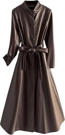 Generic Vestes longues en similicuir pour femme - Col montant - Trench - Blazer &agrave; simple boutonnage ouvert sur le devant - Avec ceinture, caf&eacute;, 5XL