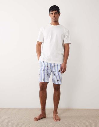 Polo Ralph Lauren Nachthemd in Blau gestreift mit B&auml;rengrafik-Marineblau