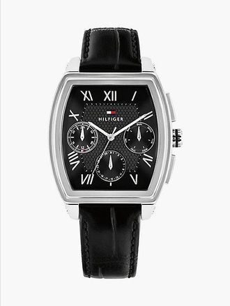 Tommy Hilfiger Montre &agrave; cadran carr&eacute; et bracelet en cuir noir
