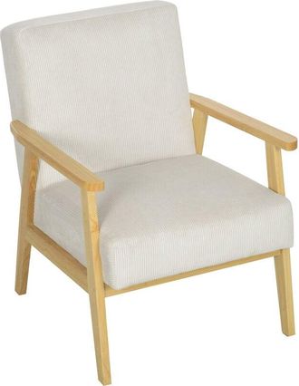HOMCOM Homcom - Sessel Loungesessel mit Armlehne, Holzbeine, Gepolstert Akzentsessel mit Kord-Optik, Relaxsessel f&uuml;r Wohnzimmer, Schlafzimmer, Cremewei&szlig;