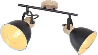 ETC Shop Vintage Deckenlampe Deckenleuchte Deckenstrahler Wohnzimmerlampe, verstellbare Spots, Holz Optik, Metall schwarz braun, 2x E27, LxBxH 35x15x21,5cm