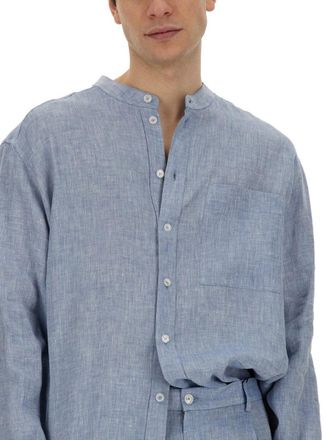 Dolce & Gabbana Mandarin Collar Linen Shirt - Blue