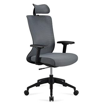 Amazon Basics Ergonomischer Chefsessel, hohe R&uuml;ckenlehne, Schreibtischstuhl, B&uuml;rostuhl, verstellbare Kopfst&uuml;tze, Armlehnen und Lendenwirbelst&uuml;tze, 63 x 59,5 x 124 c
