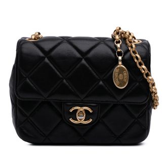 Chanel Black Mini Square Quilted Lambskin Bijoux Logo Chain Flap