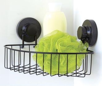 Gelco Design 709394 Eckregal mit Saugnapf Metall Epoxy/ABS schwarz 18 x 26,5 x 8,5 cm