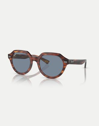 Ray-Ban Gina - Lunettes de soleil carrées à verres bleus - Rayures marron foncé