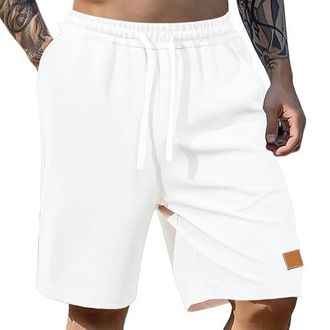 Generic Short de loisirs pour homme, 12,7 cm, taille &eacute;lastique, cordon de serrage, short d&eacute;t&eacute;, short de plage avec poches, Blanc., 3XL