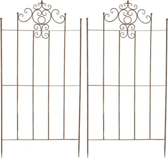 Clp 2er Set Eisen-Rankgitter Paula Im Rustikalen Landhausstil I Rankzaun Mit Stilvollen Verzierungen, Farbe:antik braun