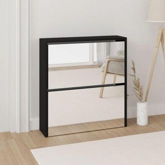 vidaXL Vidaxl - Armoire &agrave; chaussures avec miroir &agrave; 2 niveaux Noir 63x17x67 cm