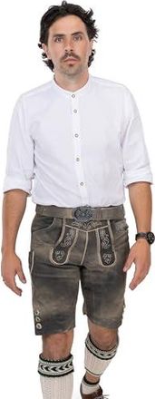 Schöneberger Trachten Couture Pantalon court en cuir pour homme avec ceinture traditionnelle - Marron - Pour fête de la bière - Pantalon traditionnel Starnberg, Marron vieilli, 50