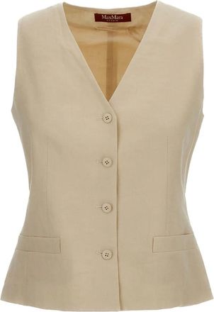 Max Mara Femme, Tops, Beige, Taille: 42 FR Linen Canvas Gilet