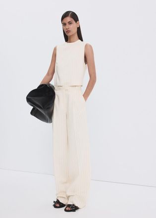 Mango Pantalon de costume fines rayures blanc cass&eacute; - Femme - 36 - MANGO