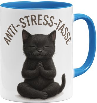 OM3 schwarzes K&auml;tzchen Anti-Stress Kaffee-Tasse mit Spruch - lustige Keramiktasse Namaste-Motiv - Meditation Katze - Keramik Becher - 325ml - Beidseitig B