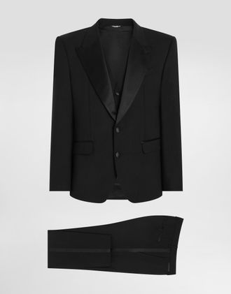 Dolce & Gabbana Dreiteiliger Smokinganzug Sicilia Wollstretch - Mann Anzüge Und Blazer Schwarz Wolle 56