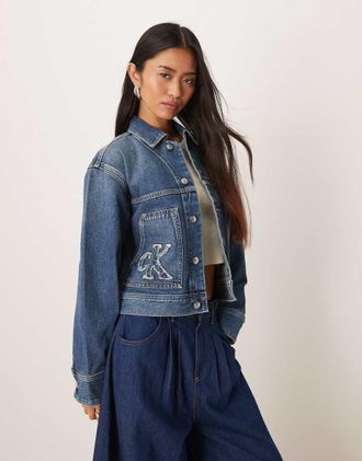 Calvin Klein Jeans Workwear-Jeansjacke in Sanded Blue-Blau