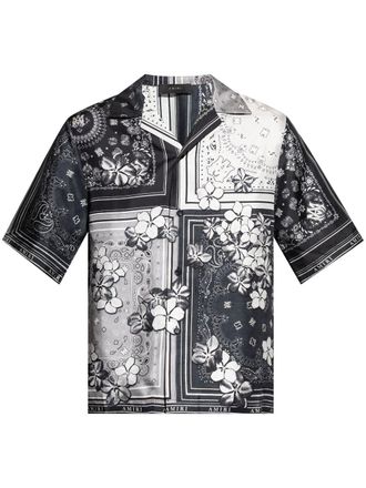 Amiri chemise en soie &agrave; fleurs - Noir