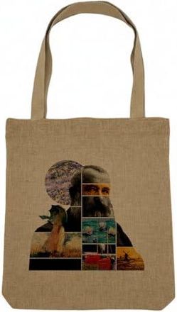 Fabulous Sac Shopping Tote Bag Aspect Lin - Claude Monet Collage Moderne Art Artiste Peinture - Sac de Courses Toile Epaisse 360g Beige Naturel Cabas Port&eacute; Epa