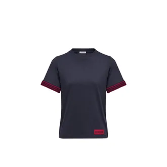 Moncler Moncler Crochet-trimmed Cotton Logo T-shirt, Women, Blue, Size: Xl