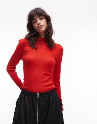 Arket Langärmliges Strickoberteil aus Merinowolle in Rot mit Kapuze