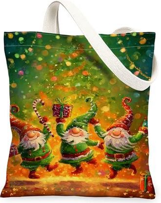 Generic Sacs fourre-tout en toile avec imprim&eacute; nain de No&euml;l, sacs r&eacute;utilisables, l&eacute;gers et lavables, vert, 13x15 Inch