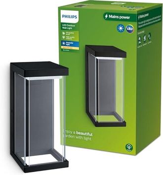 Philips Outdoor Kyrie Wandleuchte 12W, 2700 Kelvin warmwei&szlig;es Licht, IP44 wetterfest, schwarz