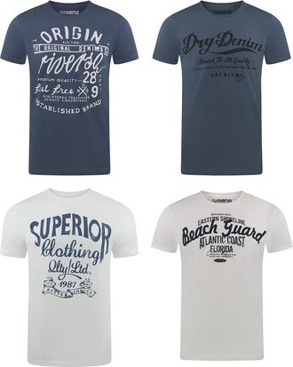 Riverso Herren T-Shirt Rundhals RIVLeon 4er Pack O-Neck Kurzarm Print Tee Shirt 100% Baumwolle Regular Fit Grün Blau Weiß Grau Rot Orange 5XL, Größe:5XL, Farb