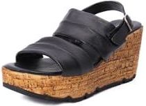 Queen Helena Chaussures compensées en Cuir Sandales Hautes avec Bracelet Femme AB001, Noir, 36 EU