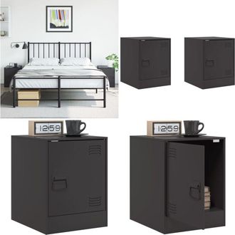 vidaXL Nachttische 2 Stk. Schwarz 34,5x39x44 cm Stahl - Nachttisch - Schlafzimmerm&ouml;bel - Kommoden - Beistelltisch - Schwarz - Home & Living
