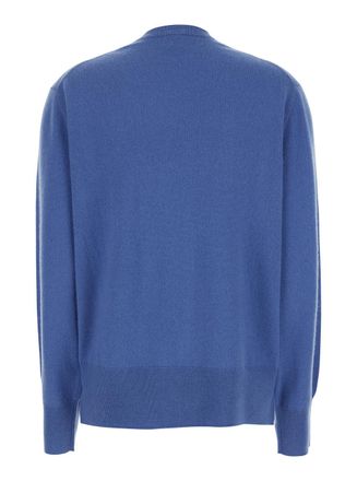 Toteme Womens Blue Cashmere Crewneck Sweater With Logo Tops Top