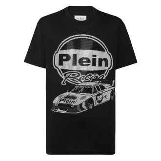 Philipp Plein Homme, Tops, Noir, Taille: 3XL T-Shirt Col Rond Racing