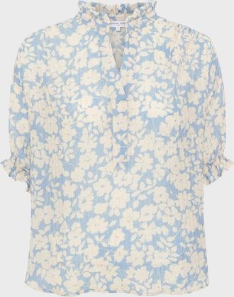 Gerard Darel Blouse &agrave; fleurs et volants en coton - CHAYMA - Bleu ciel