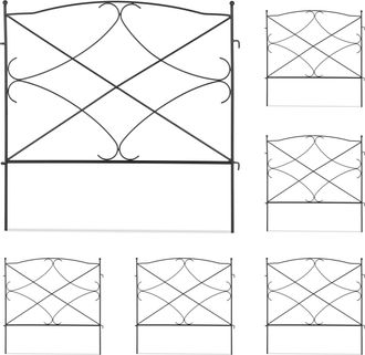 Relaxdays Beetzaun, HxB: je 60 x 59,5 cm, Garten Beeteinfassung zum Stecken, 6 dekorative Zaunelemente, Metall, schwarz