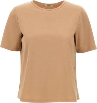 Herno Femme, Tops, Brun, Taille: 44 FR T-shirt &agrave; boutons lat&eacute;raux Col rond Manches courtes