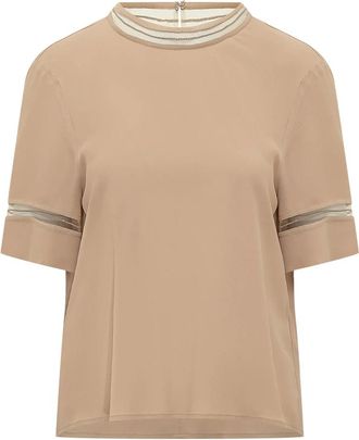 Fabiana Filippi Femme, Blouses et Chemises, Gris, Taille: 42 FR Haut &agrave; Manches Courtes et Col Rond