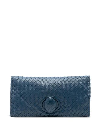 Bottega Veneta pochette en cuir Nappa Intrecciato &agrave; fermoir tourniquet (2012-2025) - Bleu