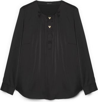 Fiorella Rubino Femme, Blouses et Chemises, Noir, Taille: 54 FR Chemisier Satin&eacute; avec Boutons en Forme de Coeur