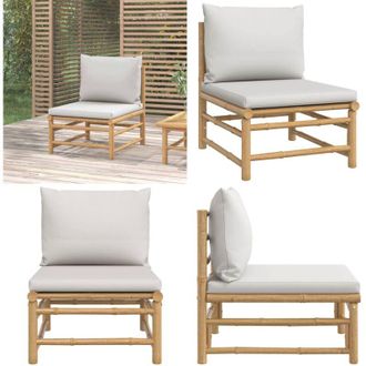 vidaXL Garten-Mittelsofa mit Hellgrauen Kissen Bambus - Bambussofa - Gartenm&ouml;bel