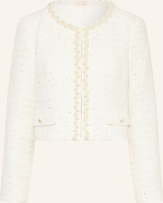 Apart Tweed-Blazer Mit Pailletten Und Schmuckperlen weiss