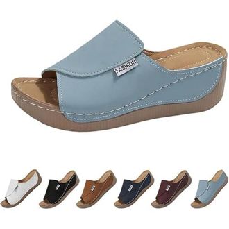 Generic Sandales orthop&eacute;diques compens&eacute;es pour femme, large largeur, coupe habill&eacute;e, soutien de la vo&ucirc;te plantaire, bout ouvert, plateforme antid&eacute;rapante, cha