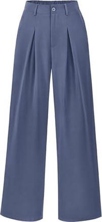 Generic Pantalon de travail taille haute pour femme, tenue d&eacute;contract&eacute;e 2025, pantalon habill&eacute; &agrave; jambes larges, taille &eacute;lastique, ample et pliss&eacute;, palazzo, bl