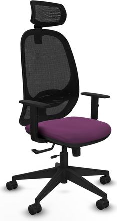 Piqueras y Crespo B&uuml;ro-Rollstuhl mit 1D-Armen, h&ouml;henverstellbare Lendenwirbelst&uuml;tze und Kopfteil, h&ouml;henverstellbar und neigbar, Schwarz/Violett