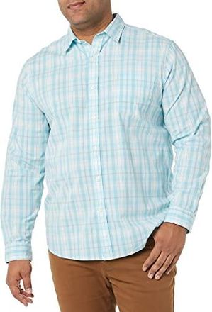 Amazon Essentials Chemise en Popeline Extensible &Agrave; Manches Longues Et Coupe Standard Homme, Bleu Clair Blanc Moyen Plaid, XXL