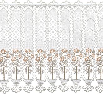 Plauener Spitze Original Gardine, Scheibengardine f&uuml;r Stangendurchzug, hochwertige Stickerei in Guipure Spitze, H&ouml;he 62 cm, Breite 144 cm, Farben: Creme & Beige & Lac